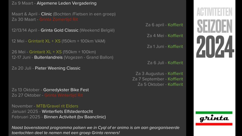 Jaarprogramma 2024 - Grinta Cyclesport